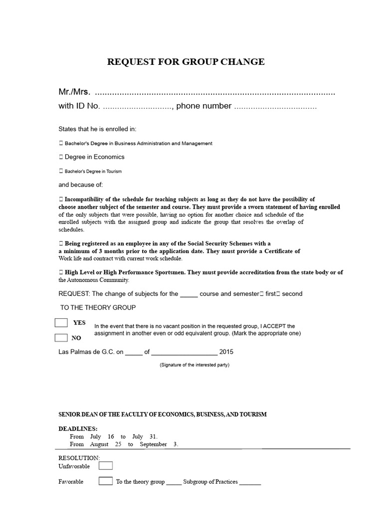 Request For Group Change | PDF