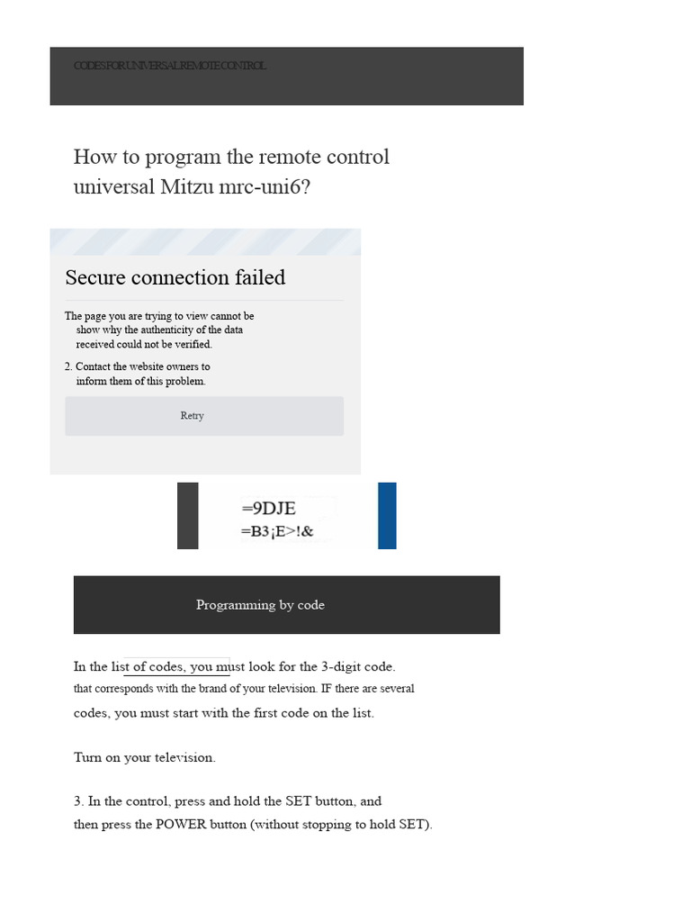 Mitzu MRC-UNI6 Remote Setup Guide | PDF | Computing | Consumer Electronics