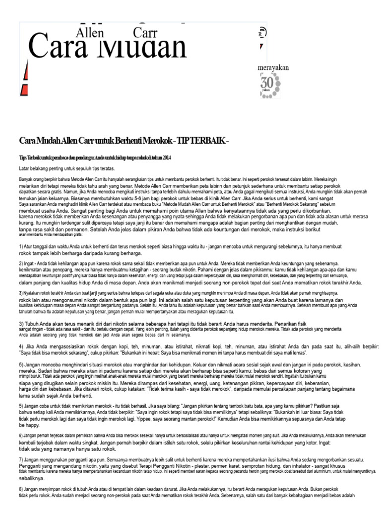 Panduan Utama Allen Carr Untuk Berhenti Merokok | PDF