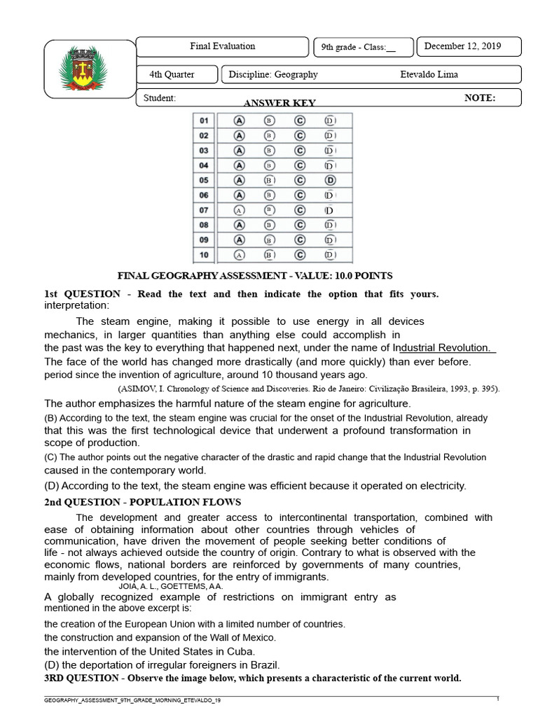 9th Grade Geography Final Assessment | PDF | World War II | Engines