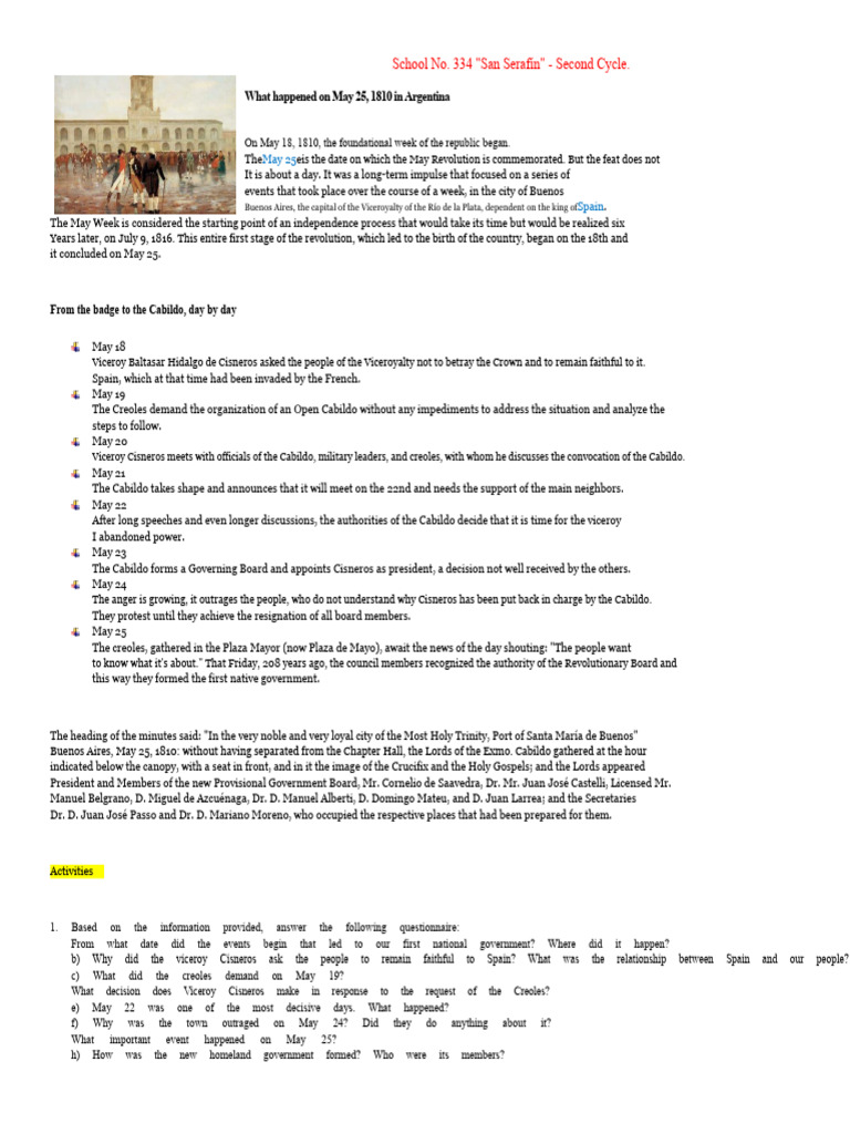 What Happened On May 25, 1810 in Argentina. Second Cycle. Sgo. | PDF ...