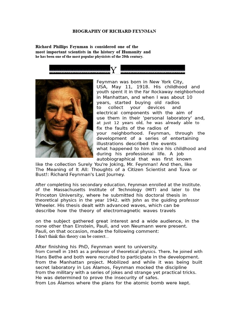 Biography - Richard Feynman | PDF | Richard Feynman | Fundamental ...