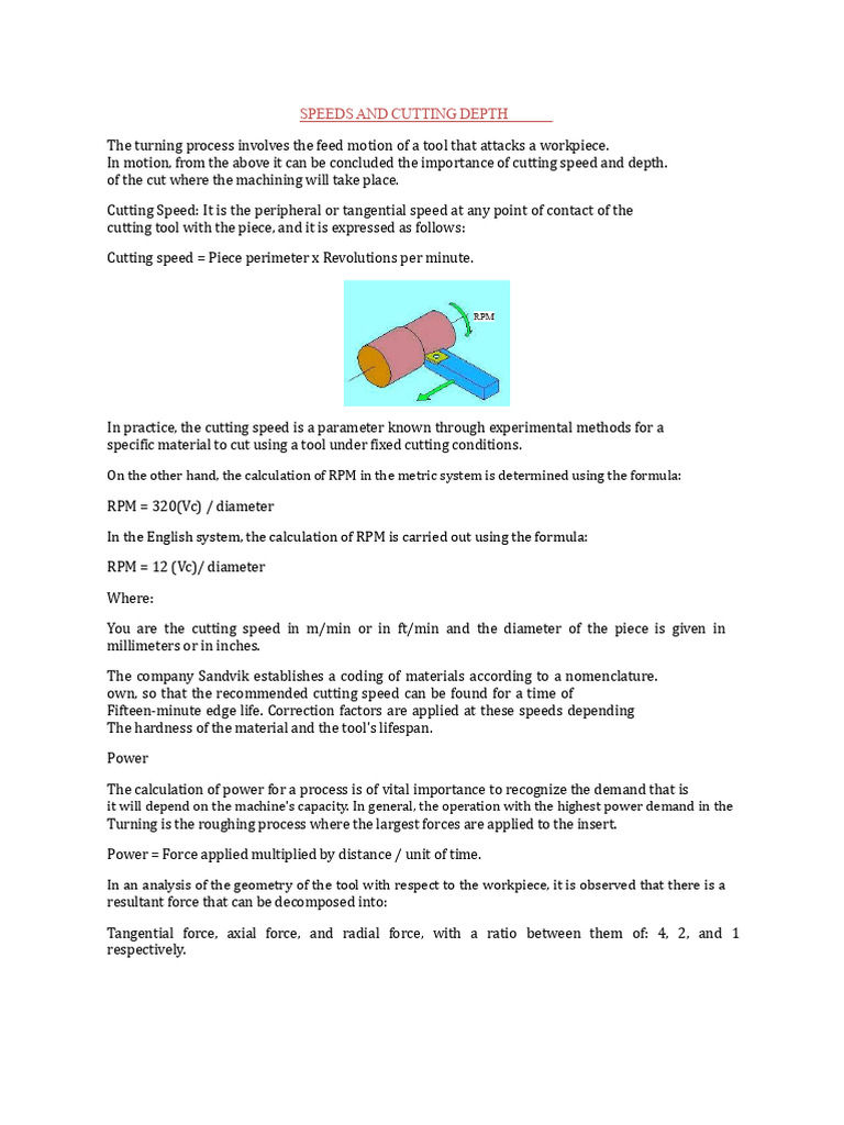 Cutting Speed and Depth in Machining | PDF | Force | Mechanical Engineering