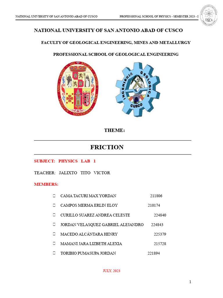 Laboratory #4 | PDF | Friction | Force