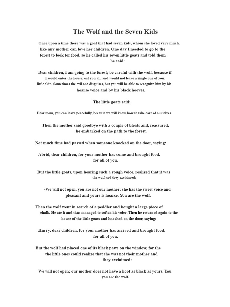 The Wolf and The Seven Little Kids | PDF