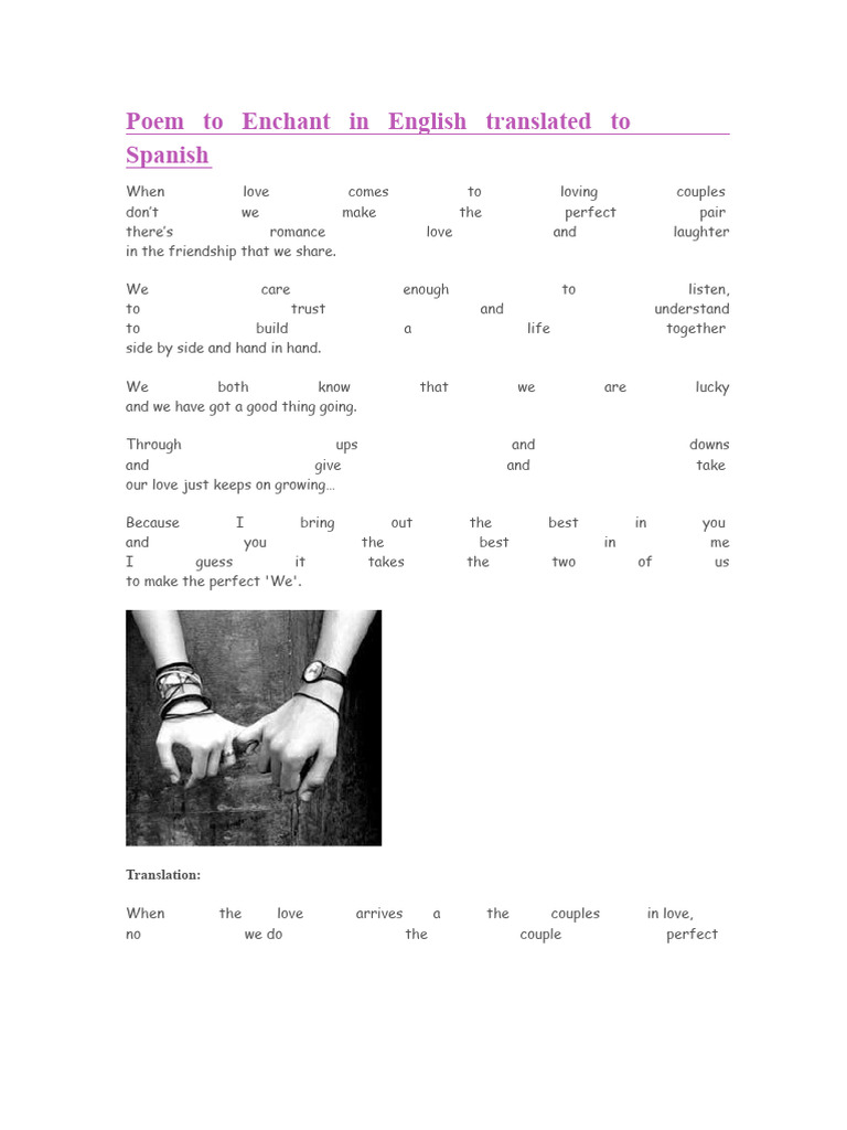 Poem To Fall in Love in English Translated To Spanish | PDF