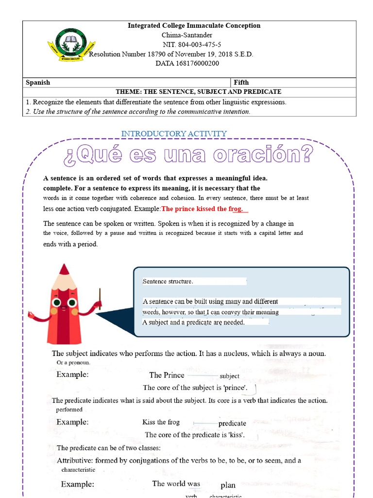 The Sentence, Subject and Predicate 5th | PDF | Sentence (Linguistics ...