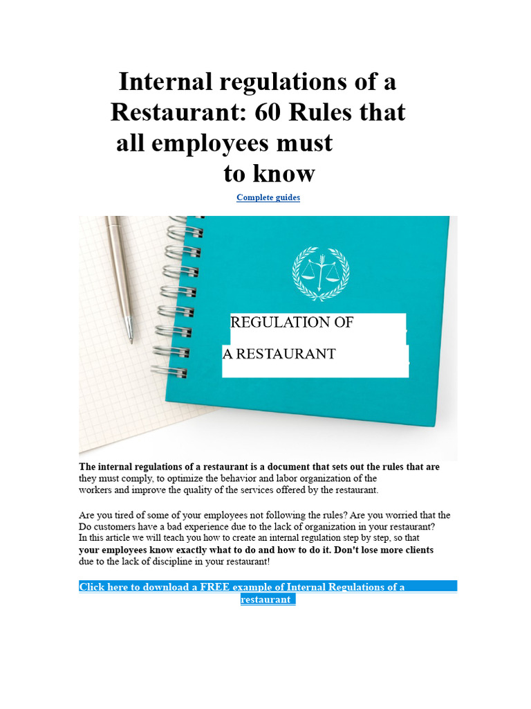 Internal Regulations of A Restaurant | PDF | Restaurants | Kitchen