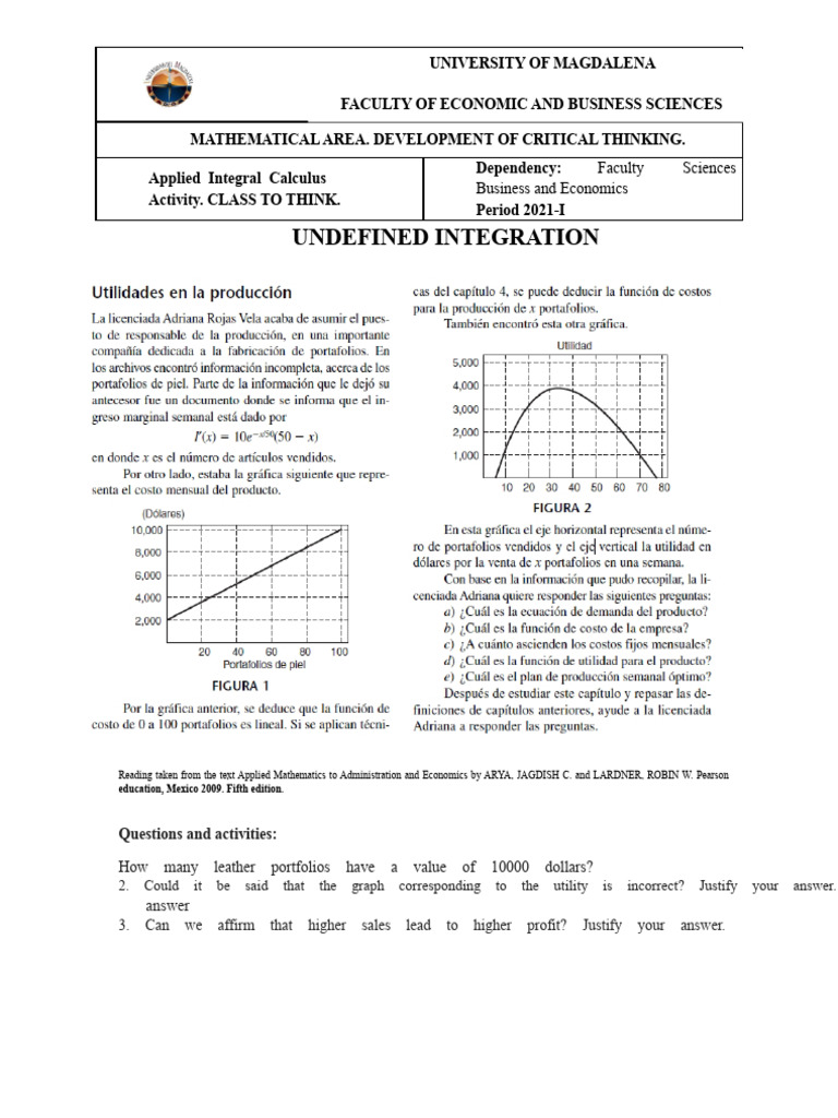 Initial Reading Integral Calculus | PDF | Profit (Economics) | Economics