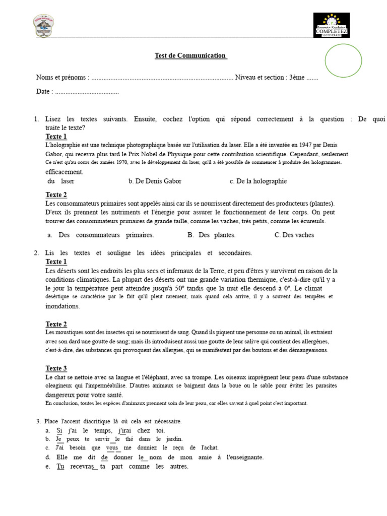 Test de Communication en Sciences | PDF | Holographie