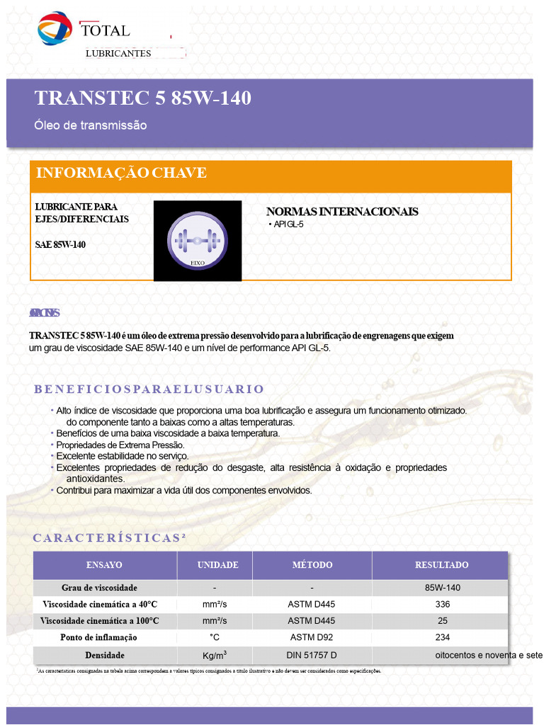 TDS Total Transtec-5-85w-140 DF7 202202 PT BR | PDF | Óleo de motor