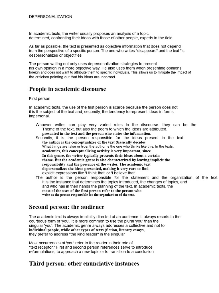 Understanding Depersonalization in Academia | PDF | Subject (Grammar ...