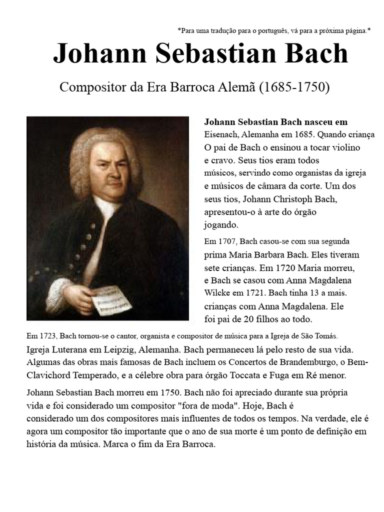 Johann Sebastian Bach: Vida e Legado | PDF | Johann Sebastian Bach