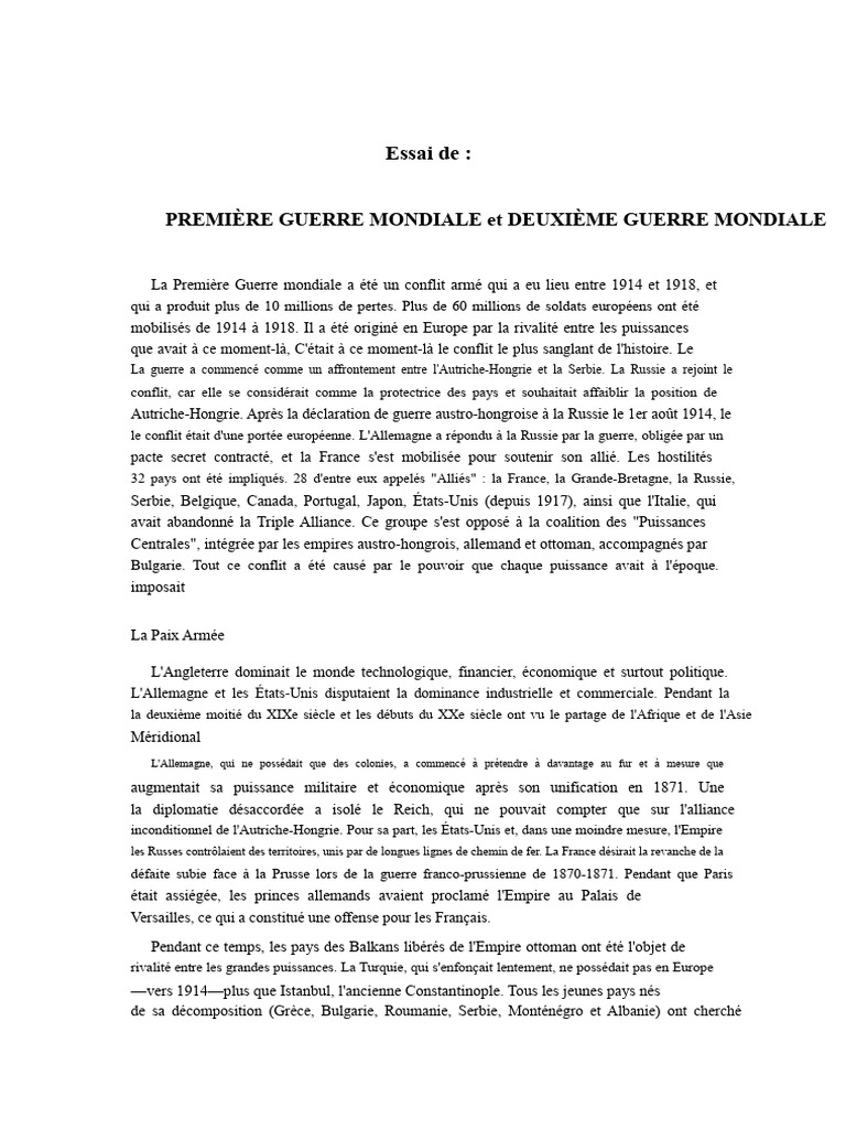 Conflits mondiaux : causes et conséquences | PDF | Première guerre ...