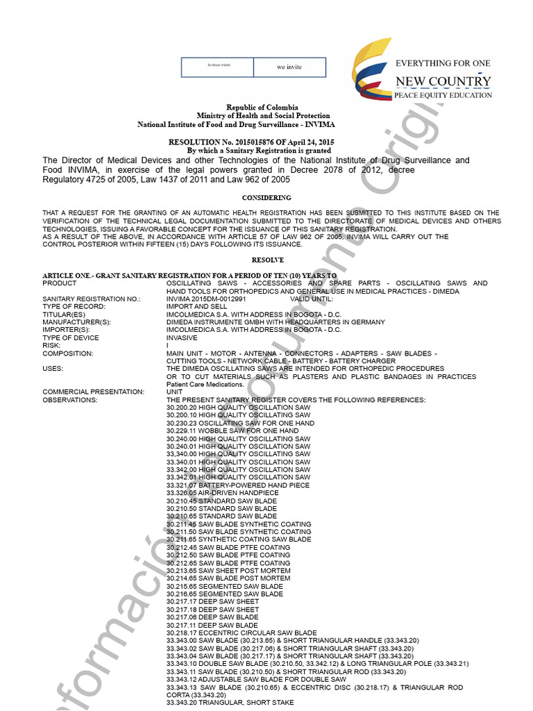 Sanitary Registration for Oscillating Saws | PDF | Equipment | Cutting