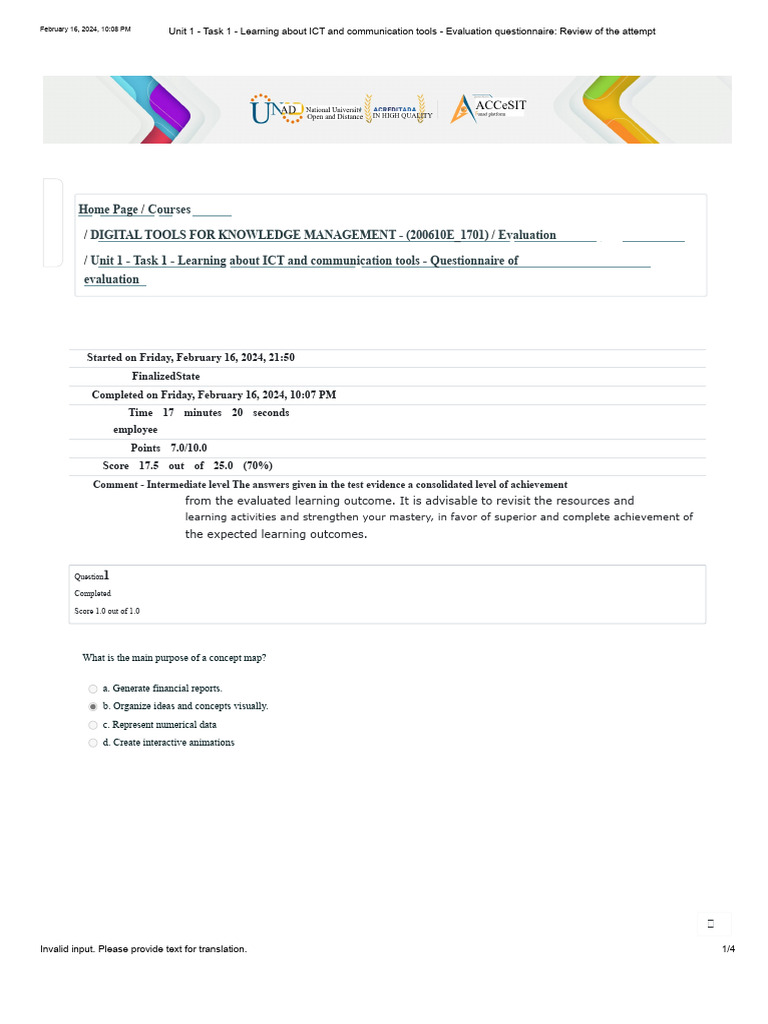 Unit 1 - Task 1 - Learning About ICT and Communication Tools - Evaluation Questionnaire - Review ...