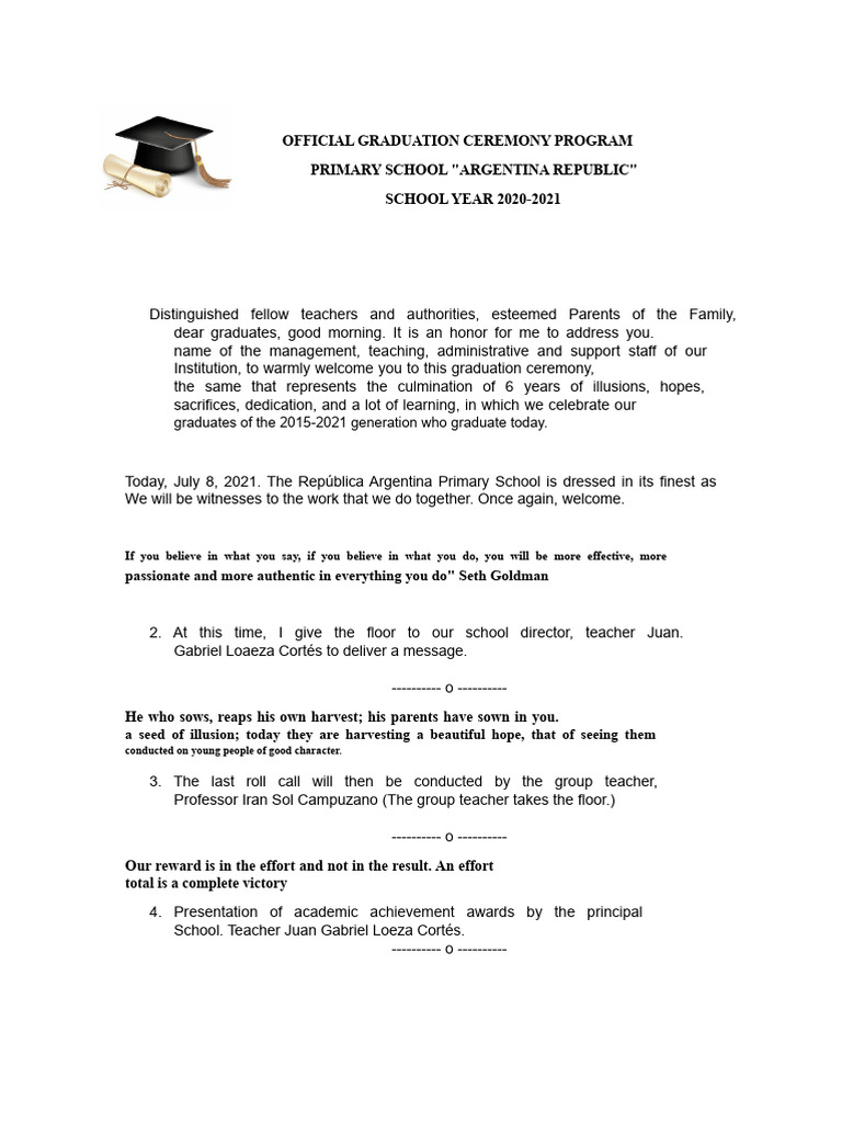 Sixth Grade Closing Program 20-21 | PDF