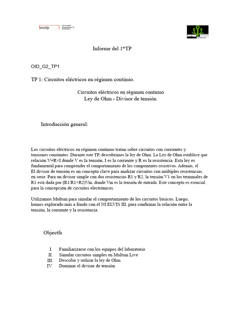 Informe Del 1er TP de Electricidad | PDF | Red eléctrica | voltaje