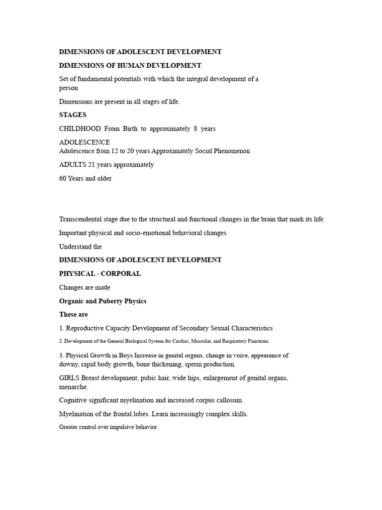 Dimensions of Adolescent Development | PDF | Adolescence | Self Concept