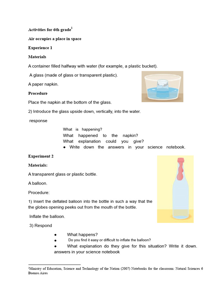 6th Grade Air Occupation Experiments | PDF