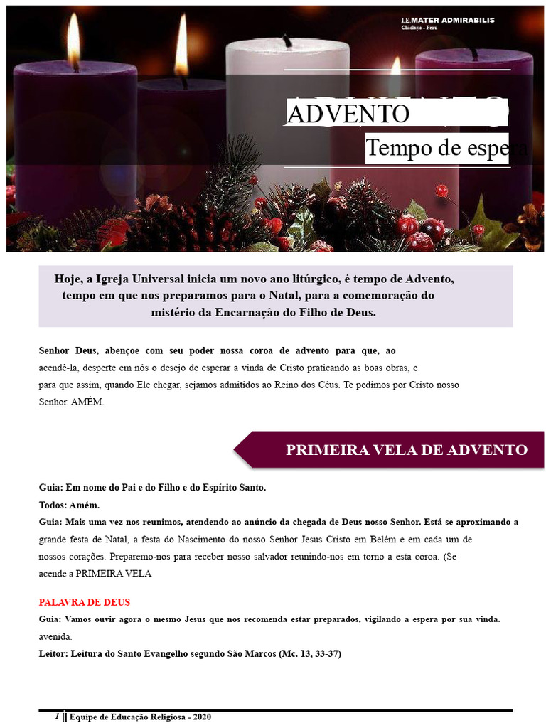 Guia de Oração para o Advento - 1,2,3,4 Semana de Advento - X | PDF ...
