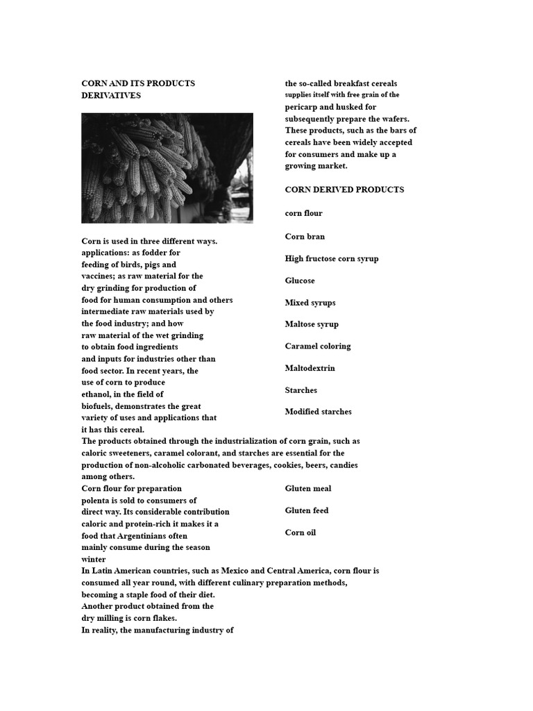Comprehensive List of Corn Derivatives | PDF | Maize | Cereals