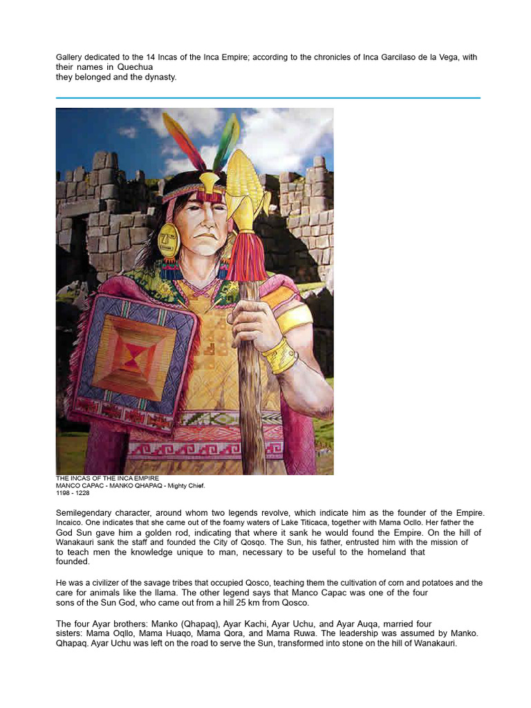 Gallery Dedicated To The 14 Incas of The Inca Empire | PDF | Inca ...