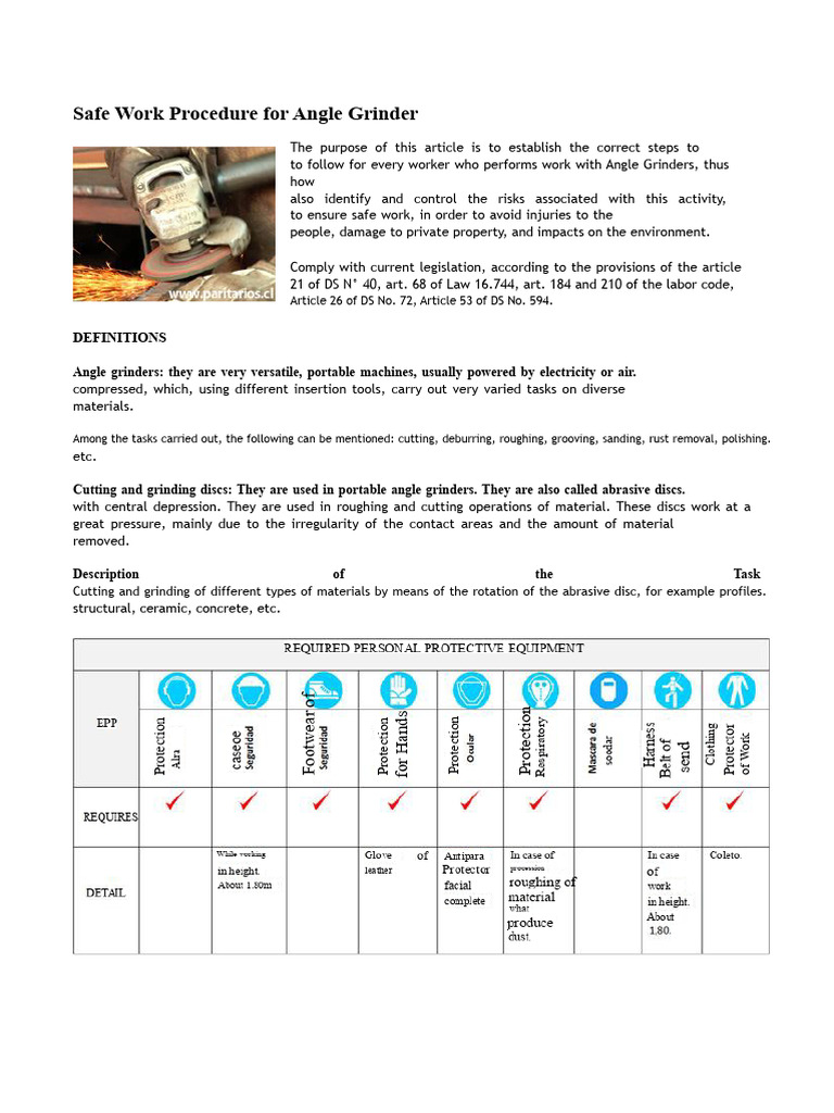 Angle Grinder Safety Work Procedure | PDF | Grinding (Abrasive Cutting ...