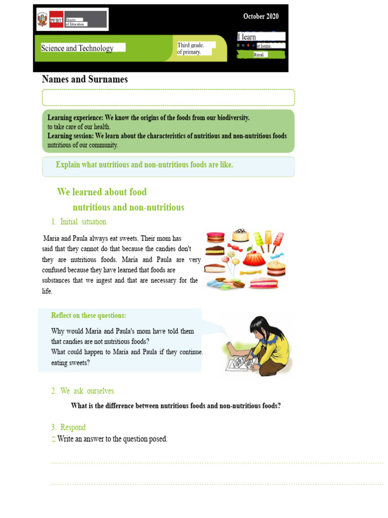 LEARNING SHEET SCIENCE AND TECHNOLOGY 3rd GRADE - OCTOBER 2020 | PDF ...