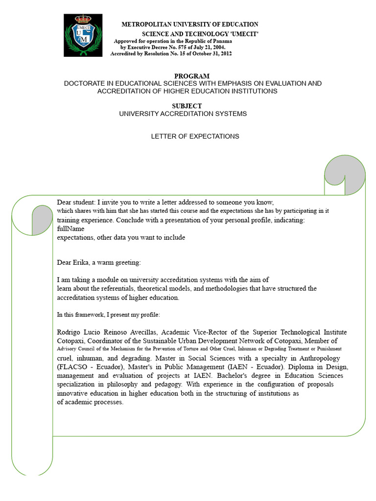 1A Letter of Expectations | PDF