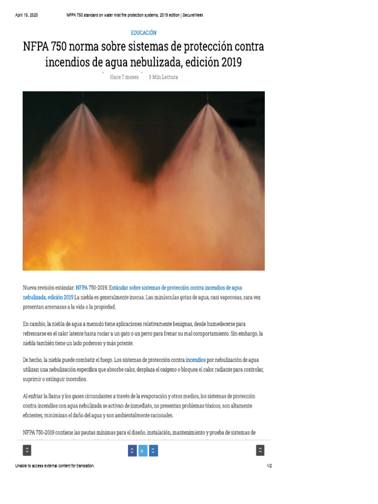 NFPA 750 Standard On Water Mist Fire Protection Systems, 2019 Edition ...