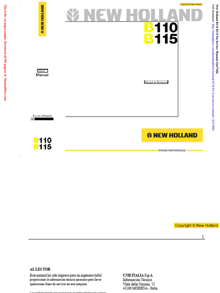 Nuevo Holland B110 B115 en Manual de Servicio 12N17446 | PDF | Soldadura | Construcción