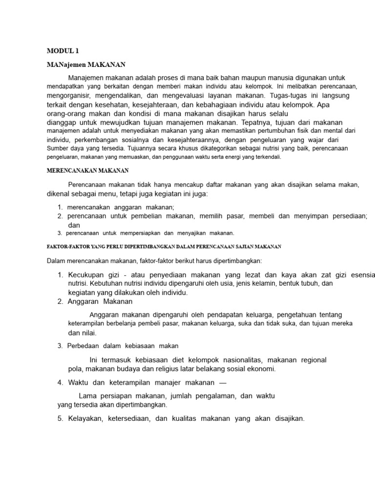 Modul 1 Manajemen Makanan | PDF