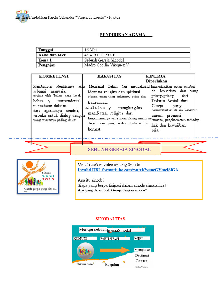 TEMA 1 - Sebuah Gereja Sinodal | PDF