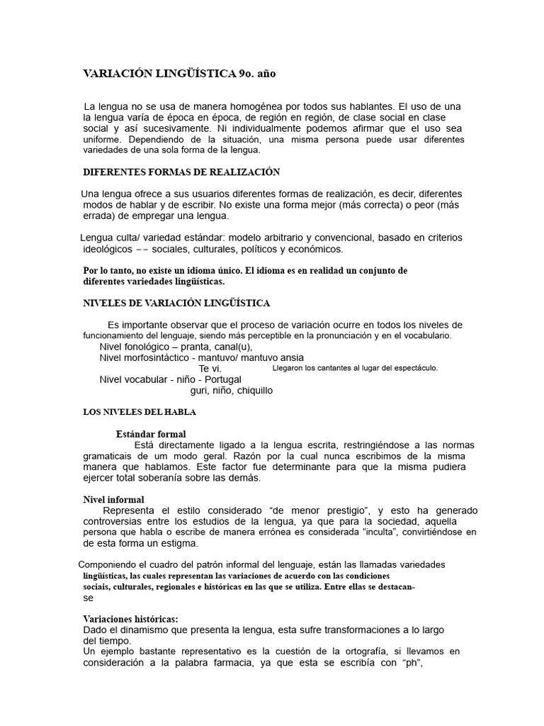 VARIACIÓN LINGÜÍSTICA 9o | PDF | Lingüística | Comunicación humana