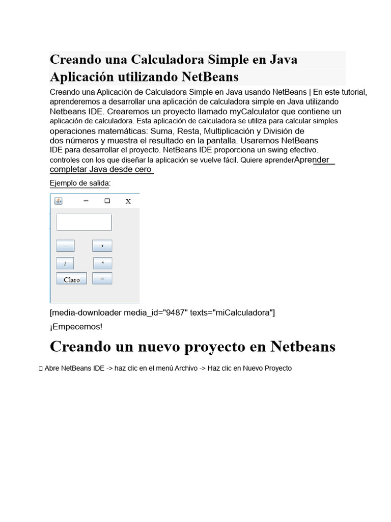 Aprende A Crear Una Calculadora Básica en Java Usando Netbeans | PDF | Java (lenguaje de ...