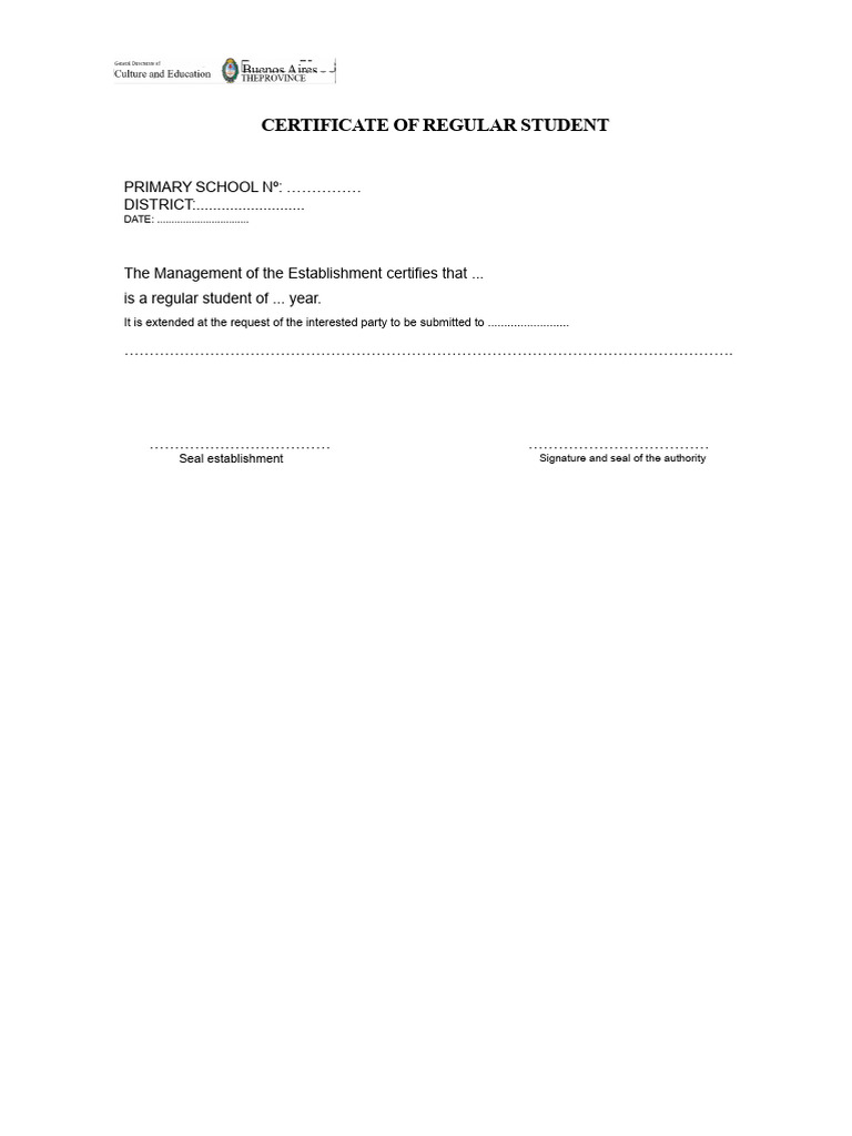 Certificate of Regular Student | PDF