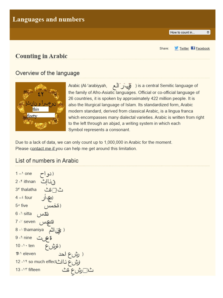 Arabic Numbers and Counting Guide | PDF | Arabic | Linguistics
