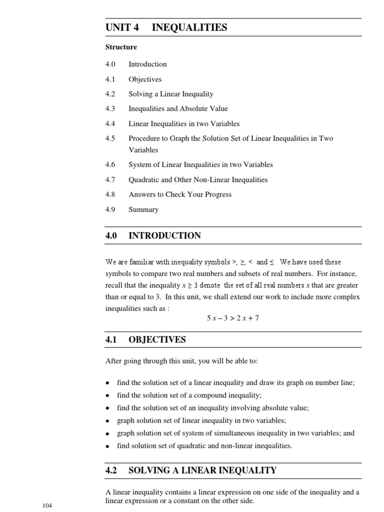 Unit 4 Inequalities BSC 012 Bl2 | PDF | Inequality (Mathematics ...