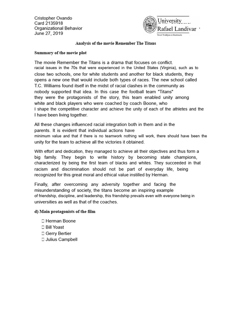 Analysis of The Movie Remember The Titans | PDF | Racism | Discrimination & Race Relations