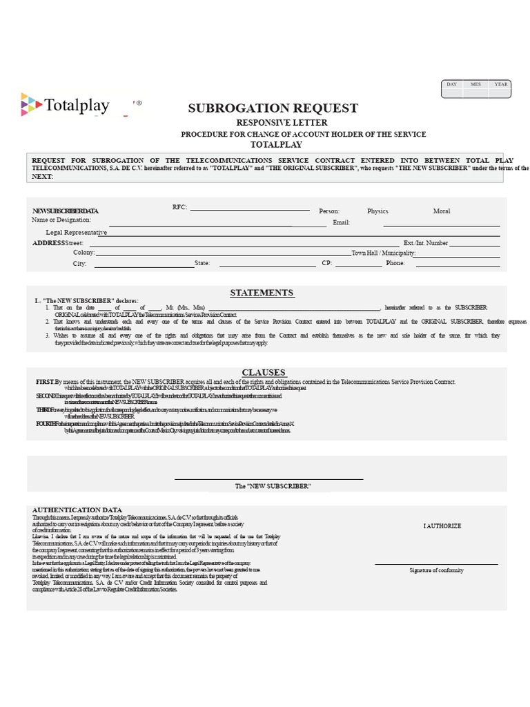 Subrogation Request: Responsive Letter Totalplay | PDF | Justice ...
