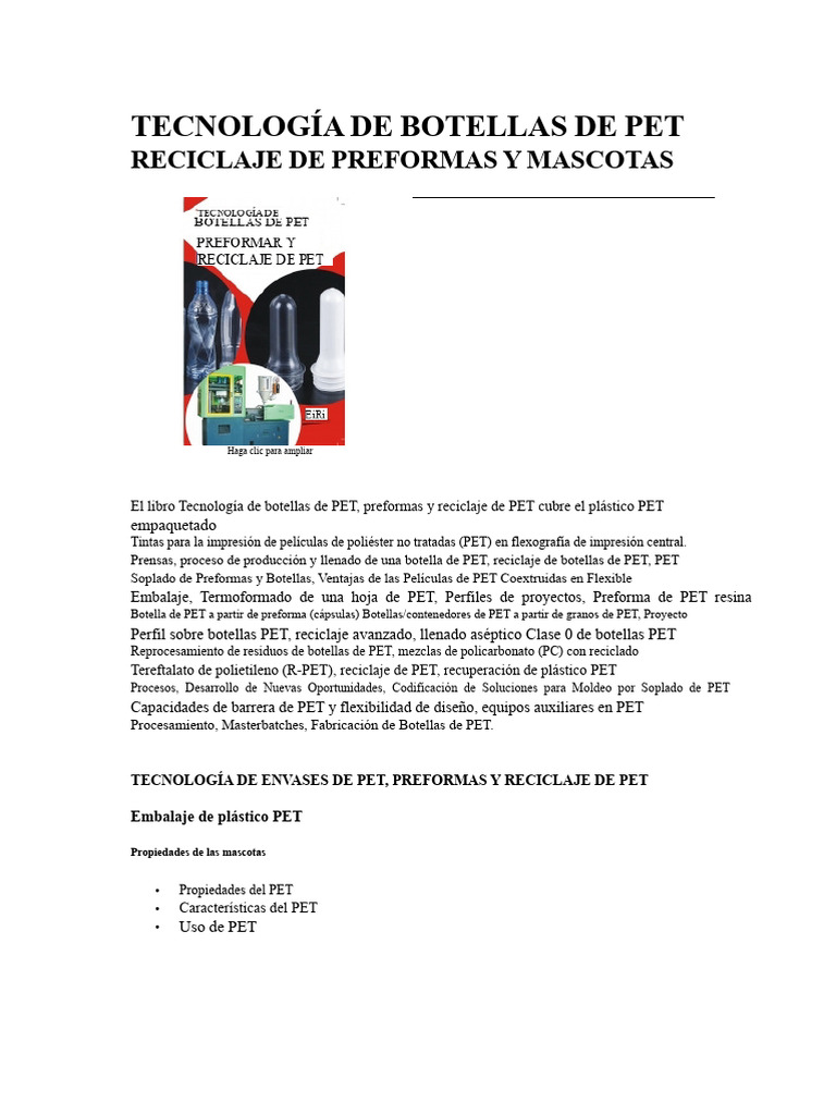 Reciclaje y Tecnología de Botellas PET | PDF | Reciclaje | El plastico