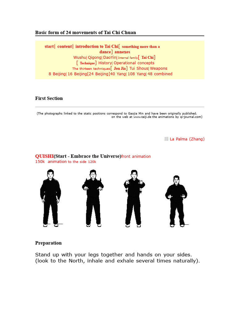 24 Basic Tai Chi Movements Guide | PDF | Foot | Tai Chi