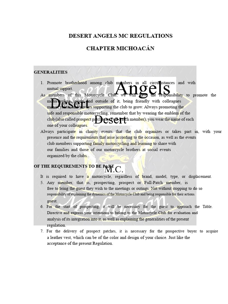 Desert Angels MC Regulations. | PDF | Outlaw Motorcycle Clubs | Board ...