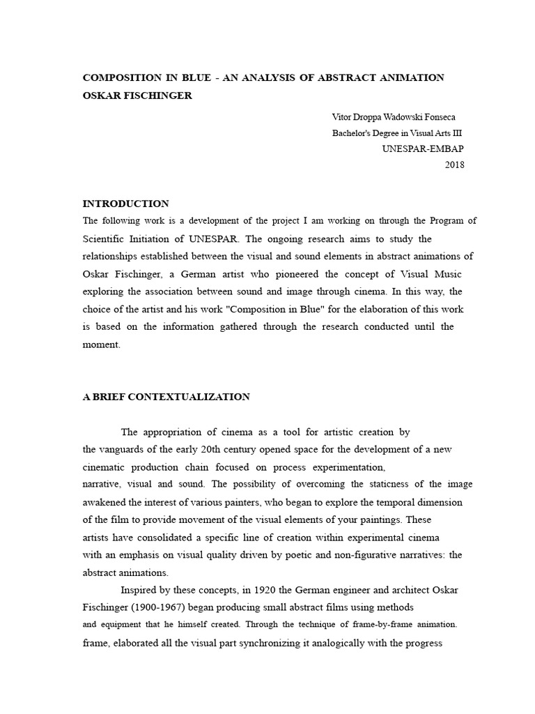 Composition in Blue - An Analysis of Oskar Fischinger's Abstract Animation | PDF