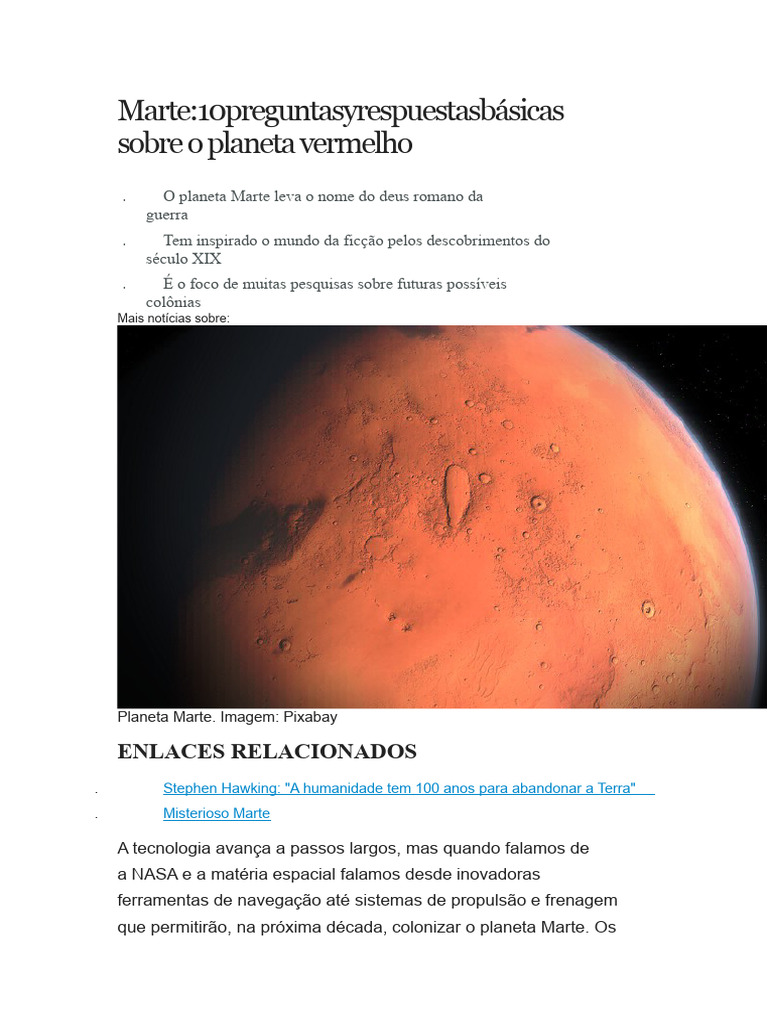 100 Perguntas Sobre Marte | PDF | Marte | Planetas