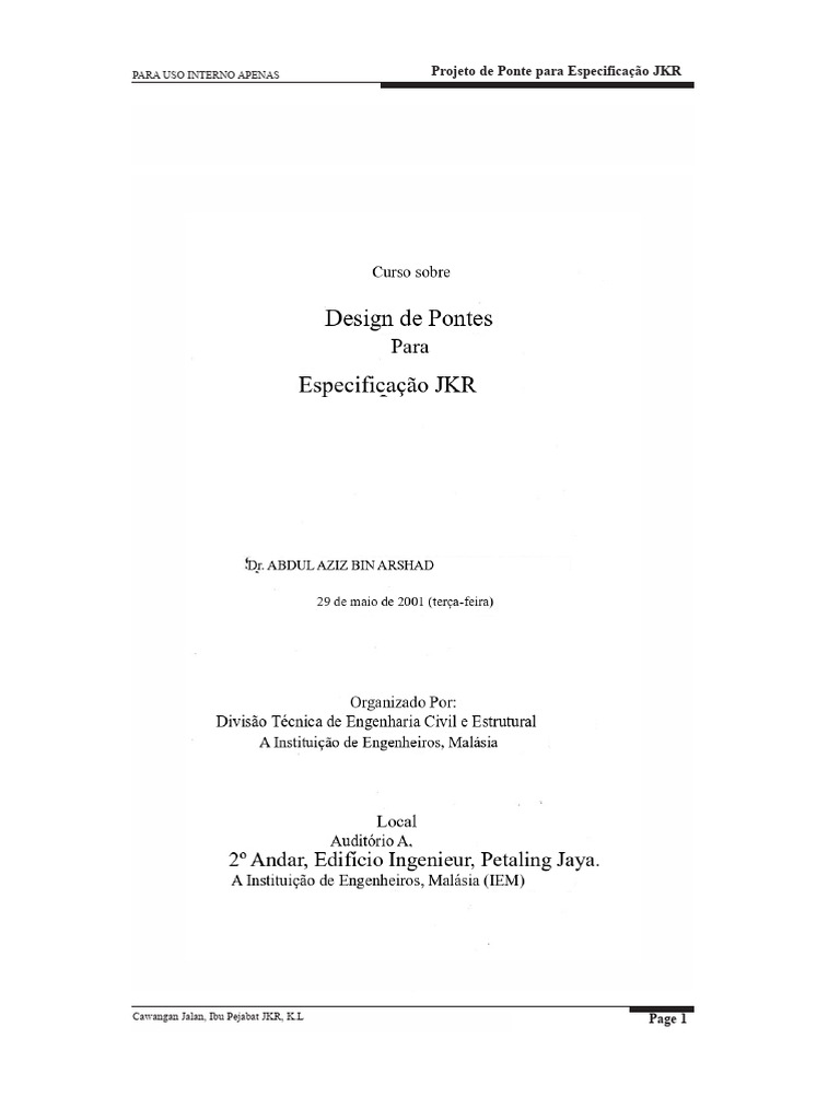 Projeto de Ponte: Especificações JKR | PDF | Ponte | Concreto
