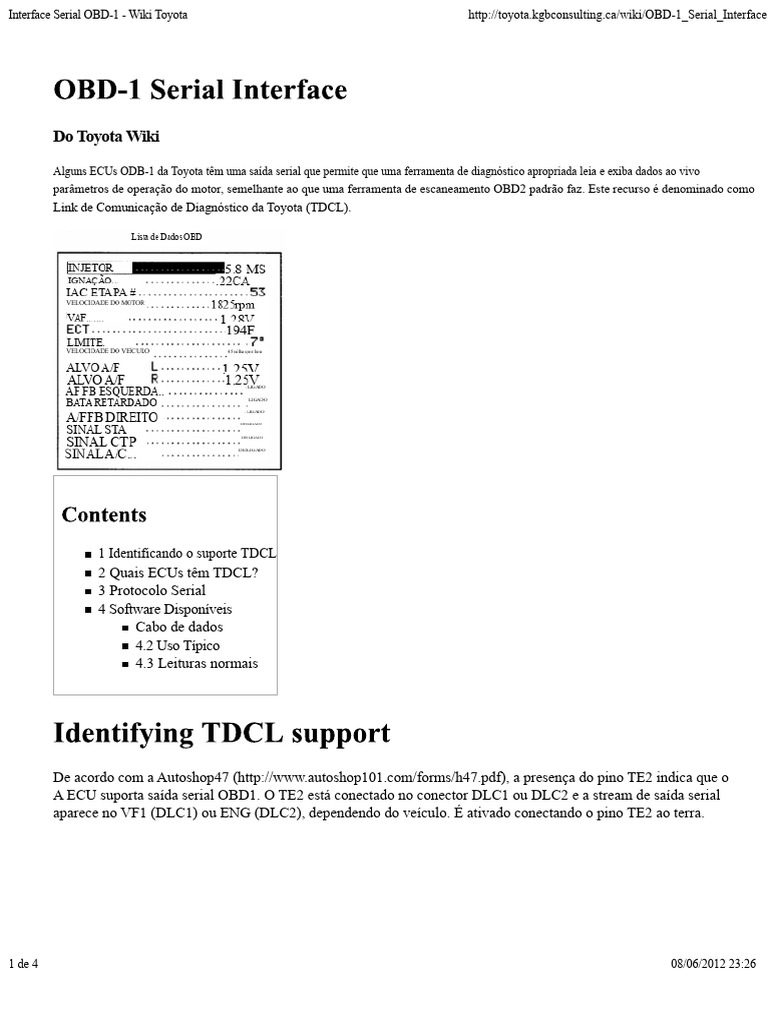 Interface Serial OBD-1 - Wiki Toyota | PDF | Byte | Mordeu