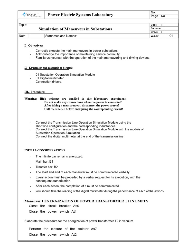 Lab 01 Maneuvers | PDF | Electrical Components | Electrical Equipment