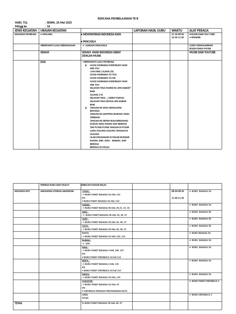 Lesson Plan TK B - 26-28 Mei 2025 | PDF